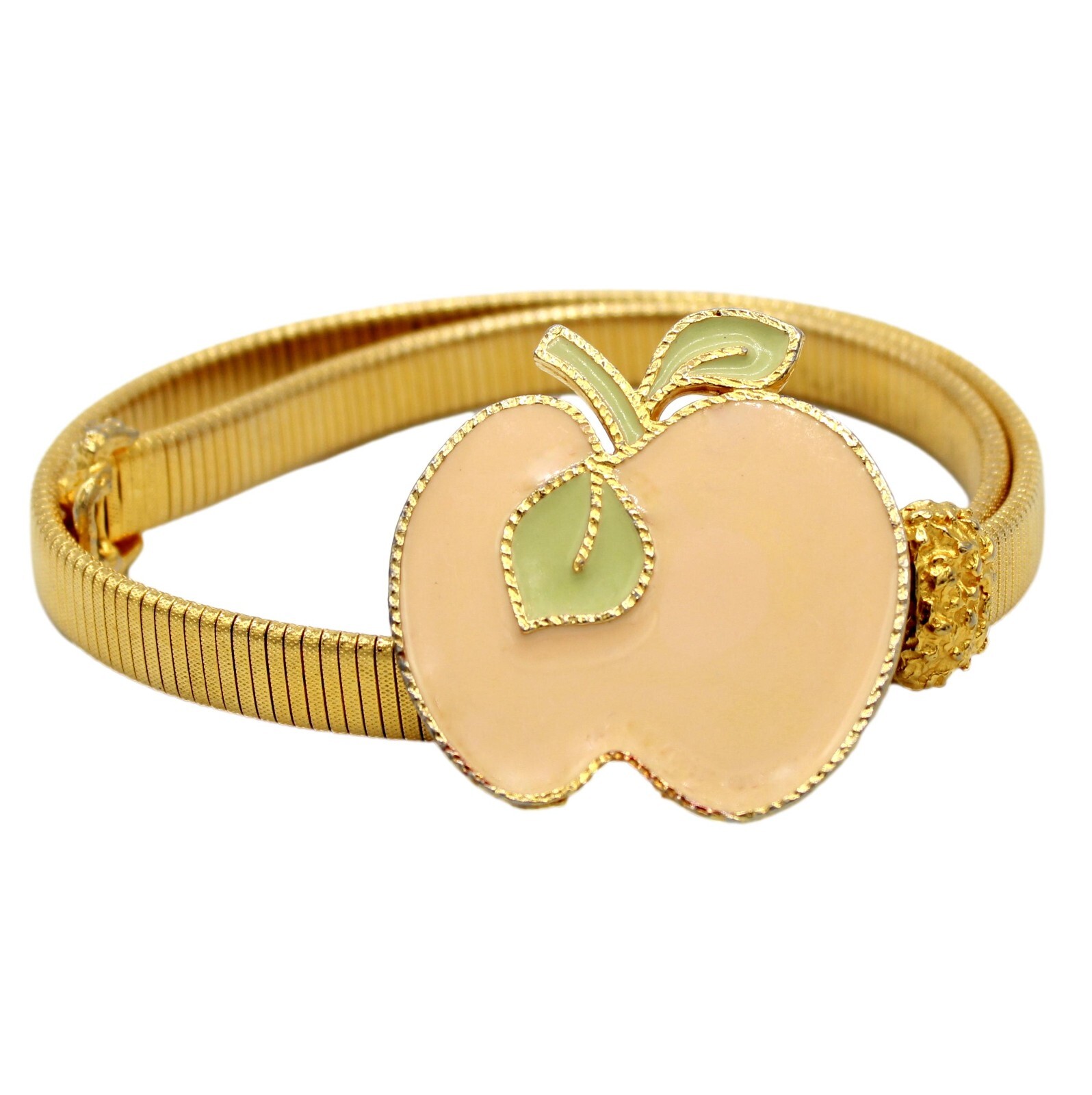 Vintage JULIANA Peach Green Enamel Apple Stretch Belt… - Gem