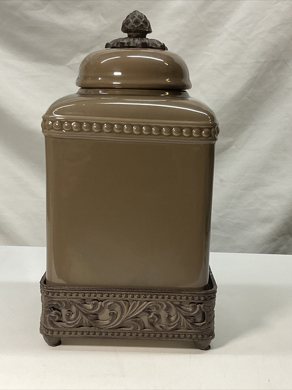 GG Gracious Goods Collection Acanthus Leaf 13 1/2” Brown Canister With ...