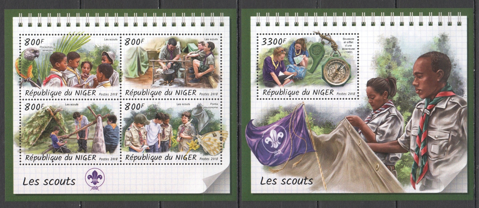 HM1732 2018 NIGER SCOUTING BOY SCOUTS BIRDS PARROTS FAUNA #5813-6+BL864 ...