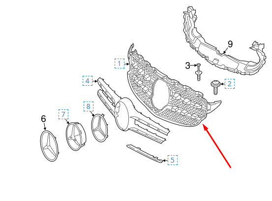Mercedes-Benz C-class W205 Front Radiator Grille A2058880323 Genuine ...