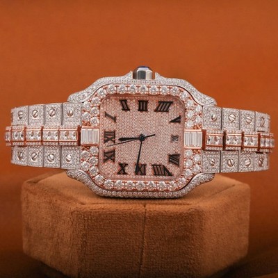 Different Shapes Moissanite Studded Square Dial Iced Out Watch Dual ...