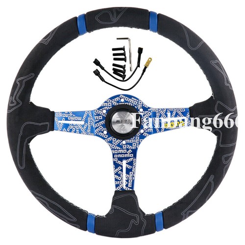 Blue momo ULTRA 350mm/14'' Deep Dish Suede Racing Car Sport Steering ...