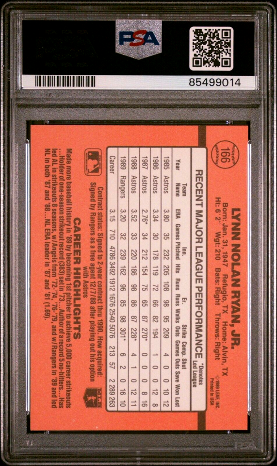 5 Different Card Lot 1990 Donruss Nolan Ryan Errors Corrections PSA 9 8 ...