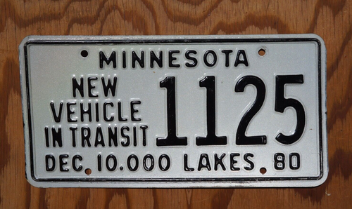 1980 Minnesota NEW VEHICLE IN TRANSIT License Plate # 1125 | eBay