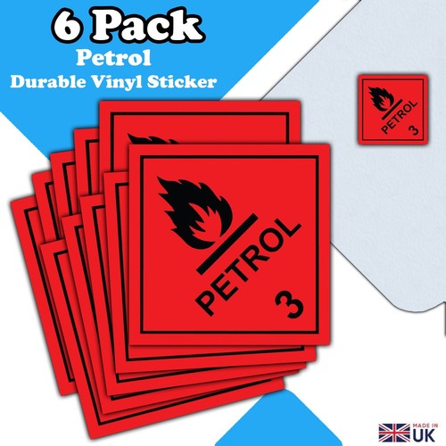 Petrol flammable signs -6x Dangerous substance labels - 100mm Sq - Self ...