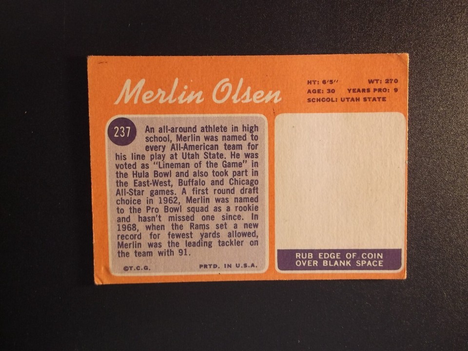 1970 Topps Football Merlin Olsen Card # 237 | eBay