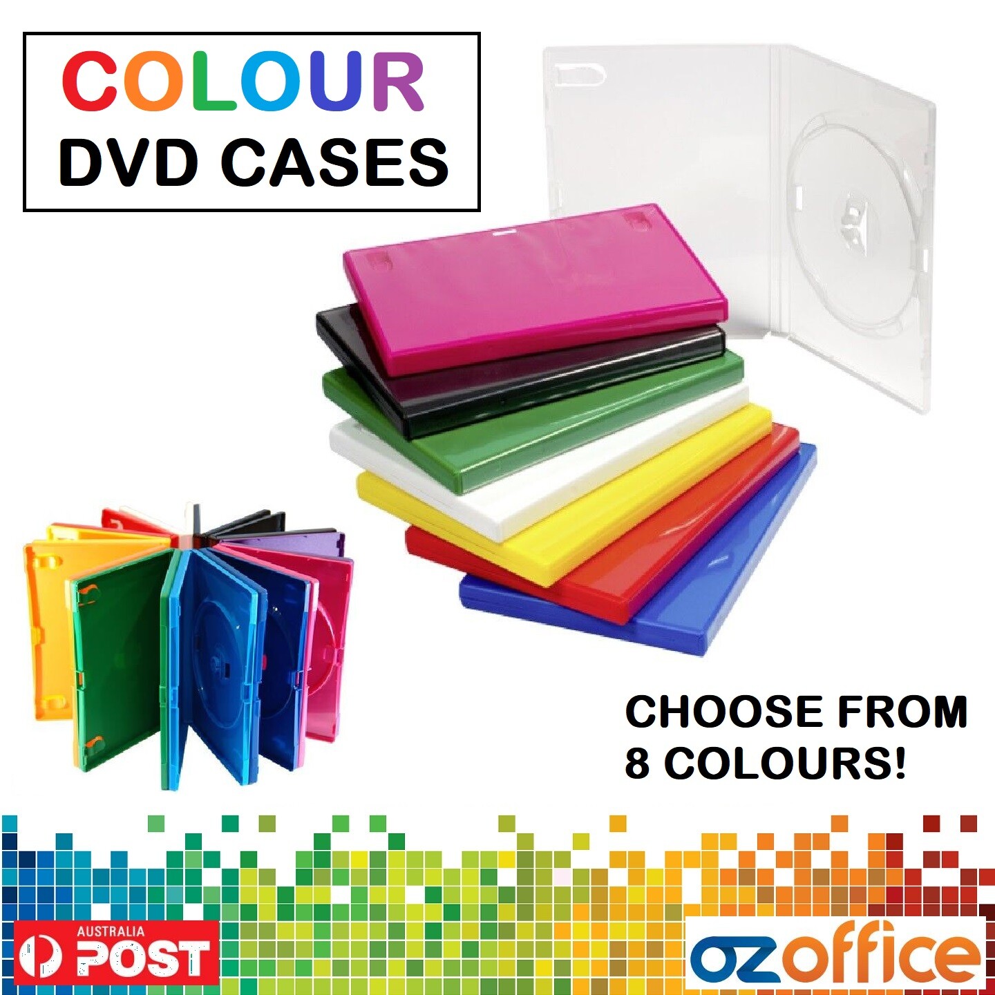 COLOUR DVD CASES 14mm Single DVD Covers Black Clear Green Blue + Kids ...