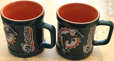 MIAMI DOLPHINS 1999 Set of 2 Coffee Mugs Cups Ceramic NFL Football 3.75 ...