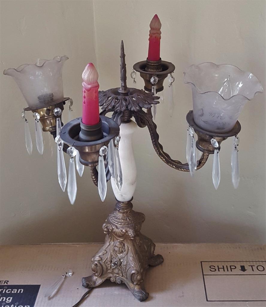 Victorian Solid Brass Torchiere Table Lamp - White Onyx Column - Ornate ...