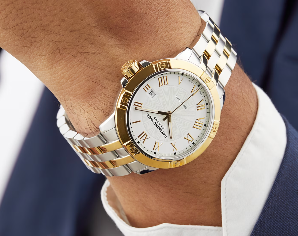 Raymond Weil Tango PVD Gold 41mm Mens Quartz Watch White Dial 8160-STP ...