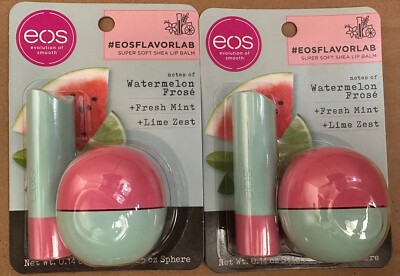 2-Pack EOS Flavor Lip Balm Soft Shea Watermelon Frose Mint Lime Stick ...
