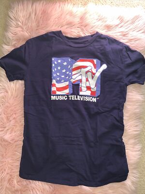 MTV Star Spangled Logo T Shirt USA Flag Stripes America Music ...