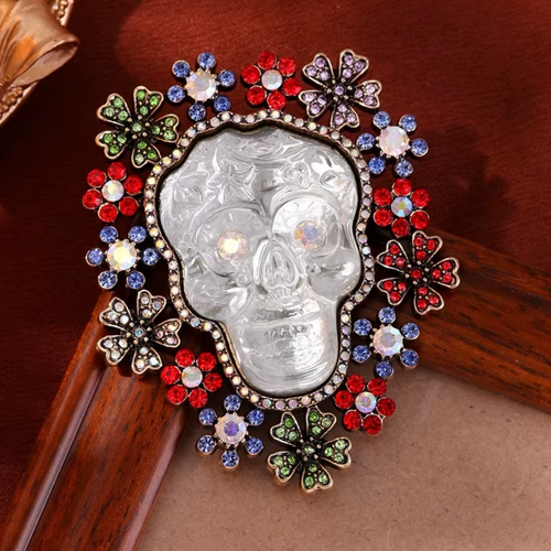 Halloween Multicolor Flower Crystals Sparkly Skull Brooch Dia de los ...