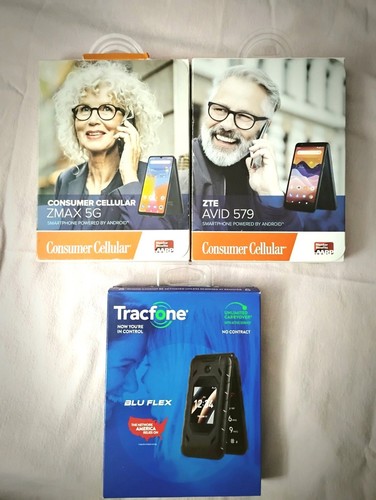 Lot of 3 Mixed Cellphone Smartphones ZTE, BLU, Flip Phone, Open Box ...