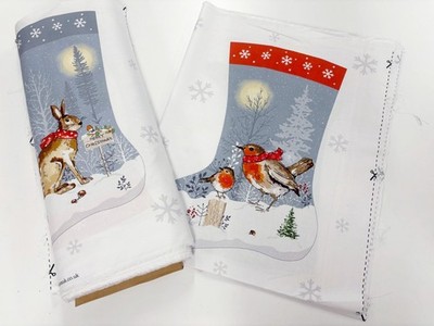 Stocking Panel Christmas Cotton Fabric 'Winter Moon' Robin and ...