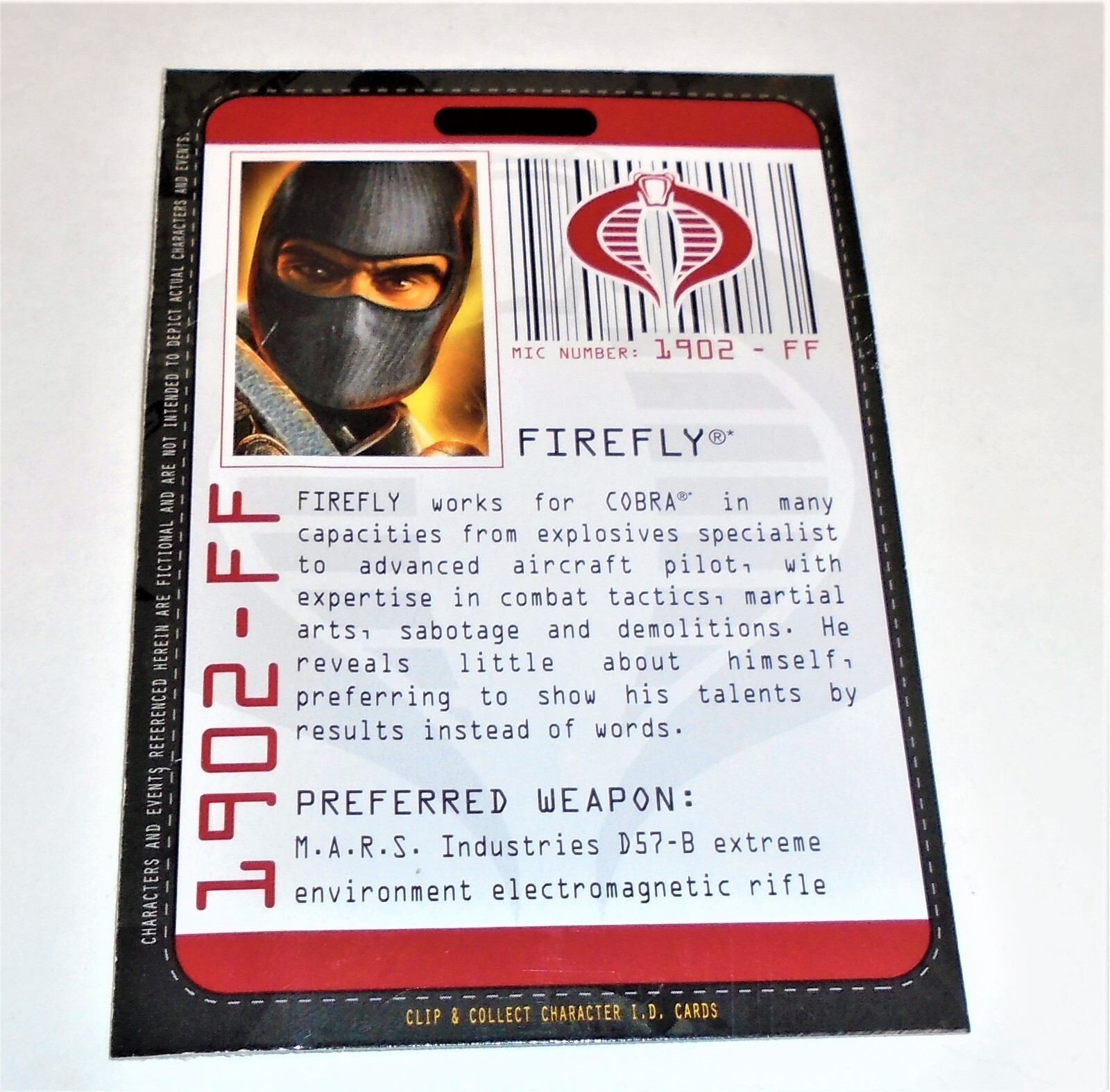 G I JOE File I.D. Card Filecard Rise Of Cobra 2009 Firefly V20 | eBay