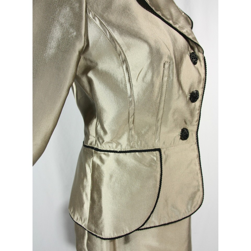 Sharagano Silk Satin Floral Embroidered Blazer Peplum Jacket Skirt Suit ...