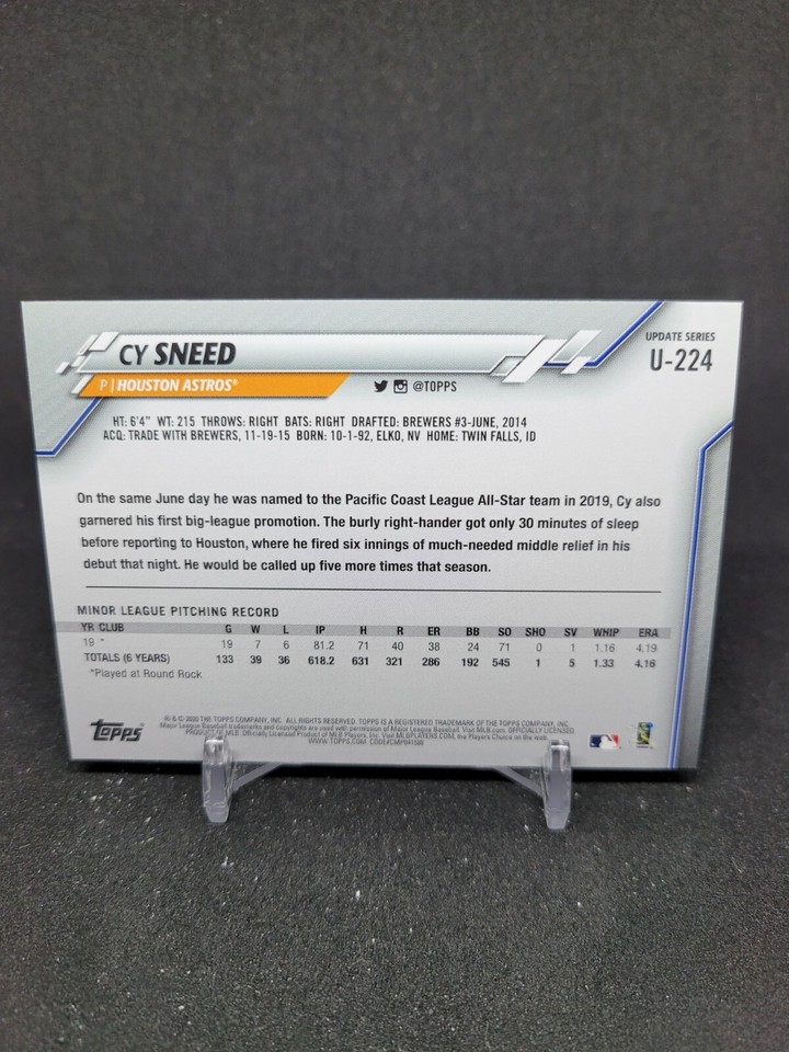 Cy Sneed 2020 Topps Update Series RC ROOKIE U-224 | eBay