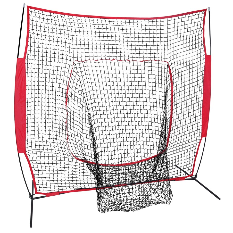 7'×7' Baseball Softball Practice Net Hitting Pitching Net Bow Frame w ...