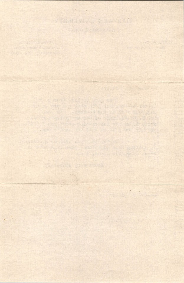 1932 Harvard University Letterhead Letter Cambridge Massachusetts ...