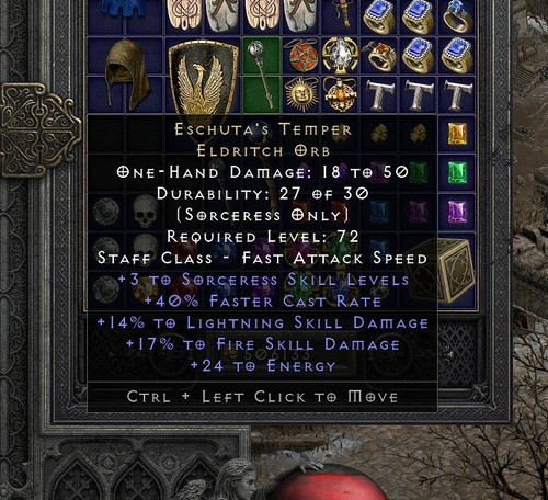 D2R Eschuta's Temper Orb +3 Skill 14% fire 17% lightning! Softcore Pc ...