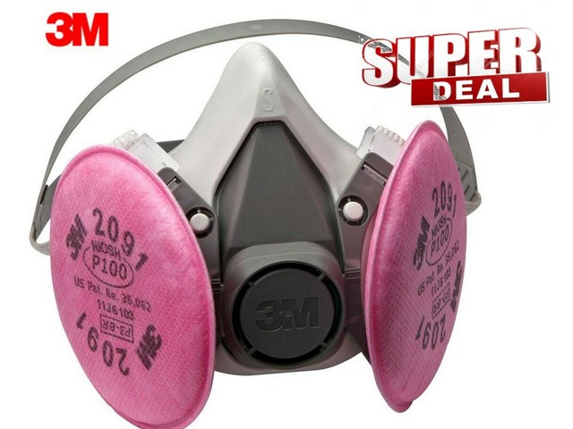 3M 6200 Half Mask Respirator With P100 Filter Cartridges Size Medium ...