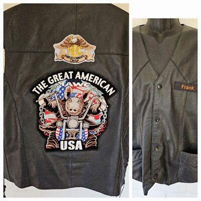 Harley Owners Group USA HAWG Black Leather XL Motorcycle Riding Vest w ...
