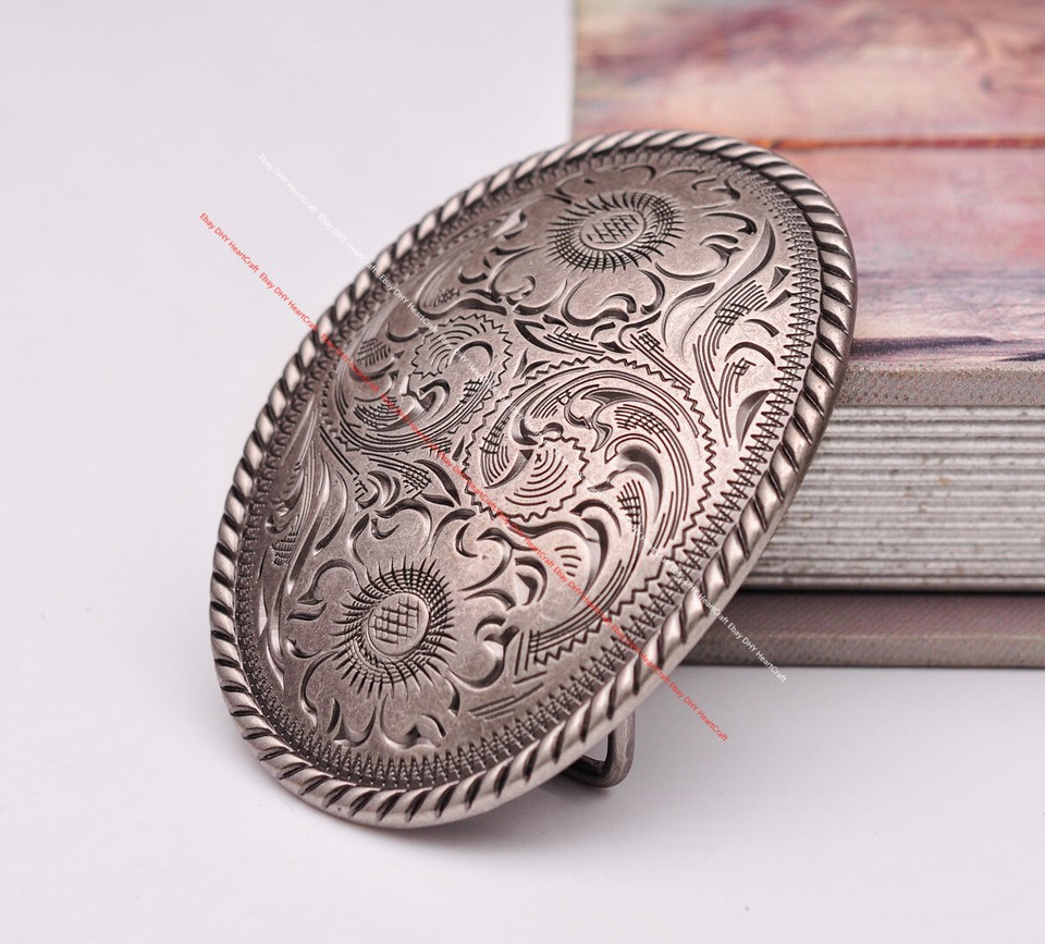 Silver Cowboy Rodeo Floral Carved Western Leather Belt Buckle fit 45MM ...