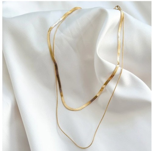 NEW 18K Gold Plated Double Layered Herringbone Necklance | eBay