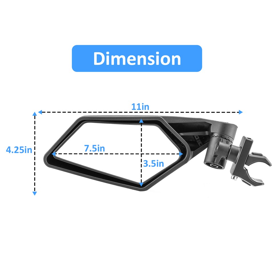 UTV Rear Side & Center View Convex Mirrors For Polaris RZR PRO XP 2/4 ...
