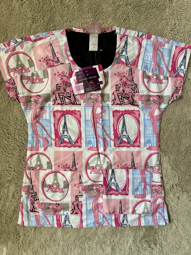 Pink Panther Paris Theme Medical Dental Hospital Uniform Scrub Top XS ...