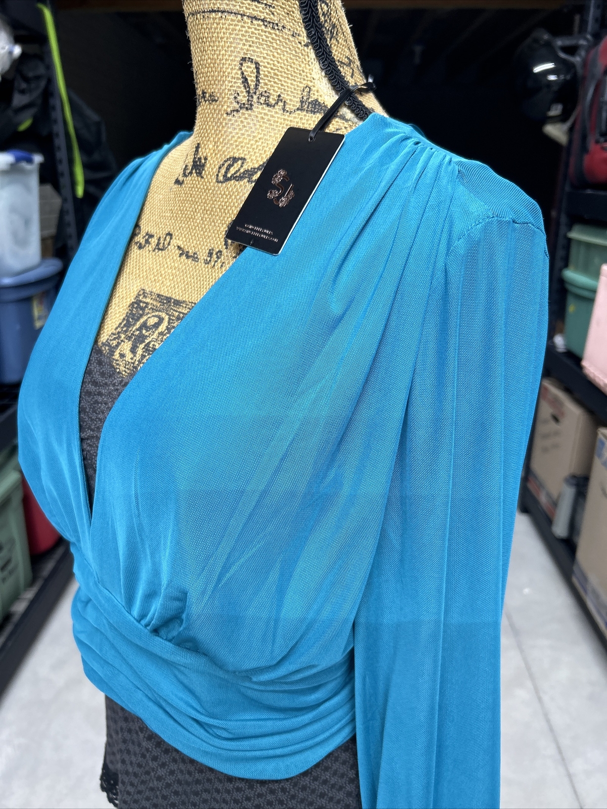 Sincerely Jules Sheer Crop Top Cerulean Blue Sz L Mesh Long Sleeves ...