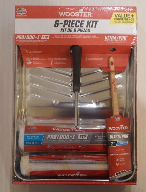 Wooster Paint Roller Kit 6 Piece Kit: 2 Rollers, 1 Handle, 1 Tray/Liner ...