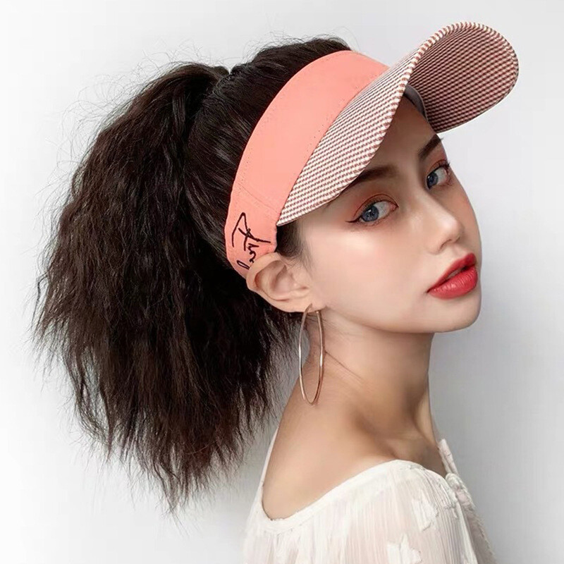Backless Baseball Caps with Ponytail Hair Wigs for Girls Hat Wigs Sun ...