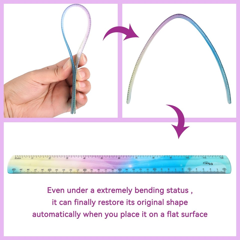 2-Piece 30cm/12inch Flexible Shatterproof Plastic Ruler - Colorful ...