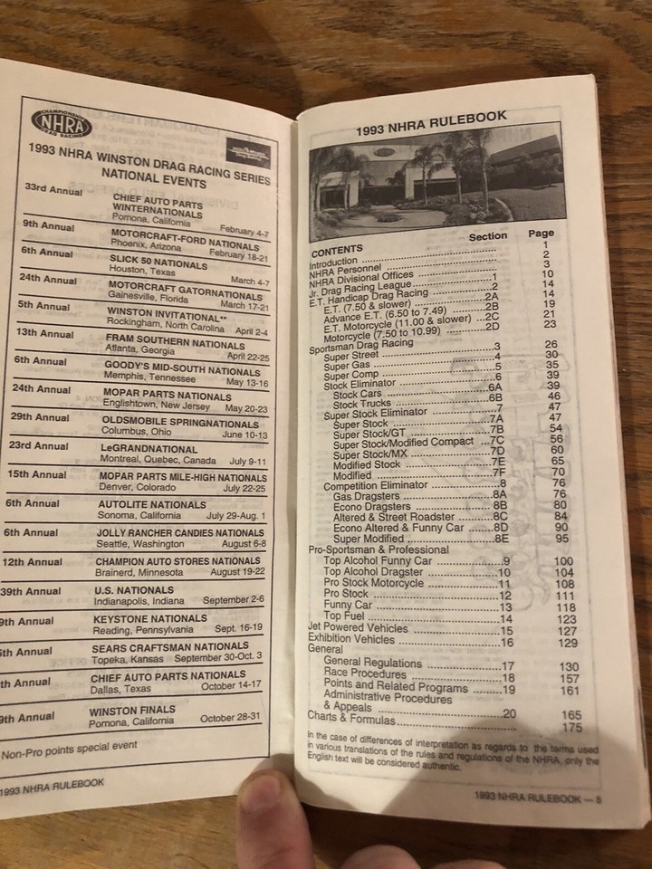 Vintage 1993 NHRA Official DRAG RULES National Hot Rod Association RULE ...