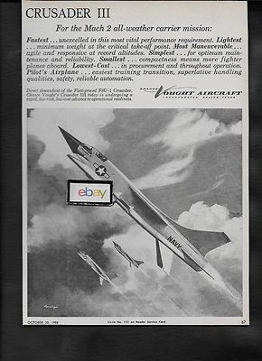 CHANCE VOUGHT AIRCRAFT DALLAS,TX 1958 F8U-1 CRUSADER 3 MACH 2 ALL ...