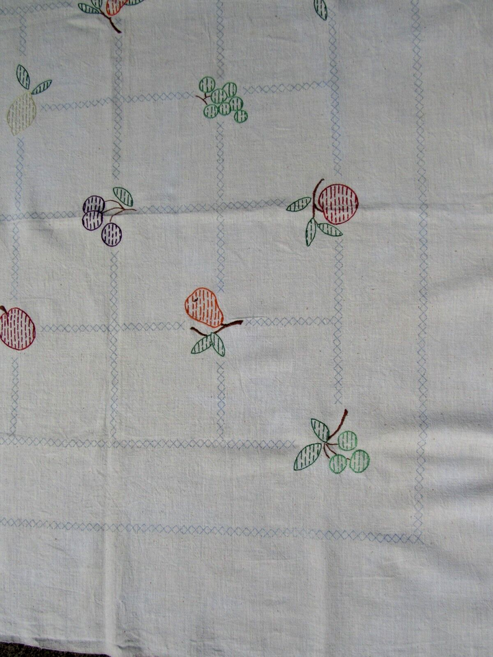 Vtg Embroidered Muslin Table Cloth Square 49" x 46" Fruit Pattern ...