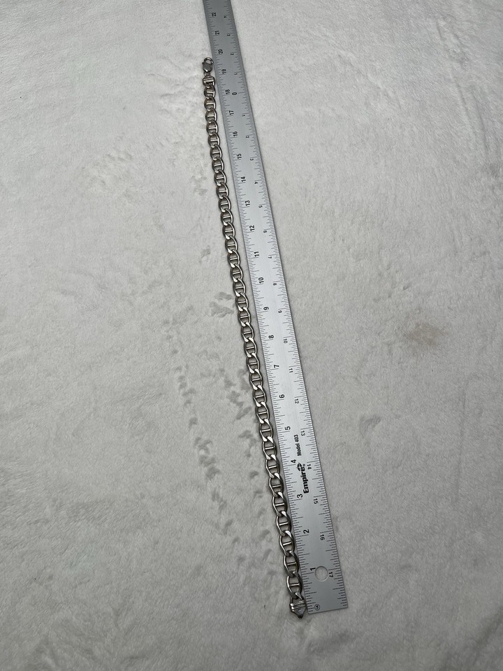 925 Sterling Solid Silver Italy Flat Mariner 12mm Link Chain Necklace ...