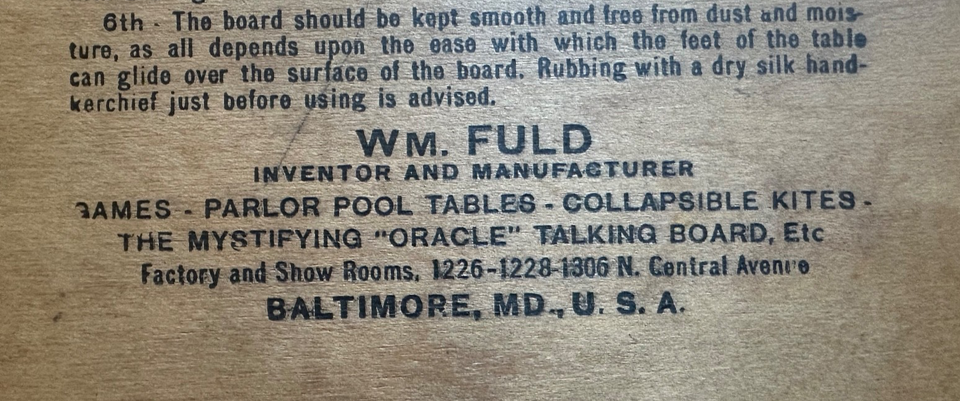 Antique William Fuld Ouija Board 1915-1918 w/Original Planchette ...