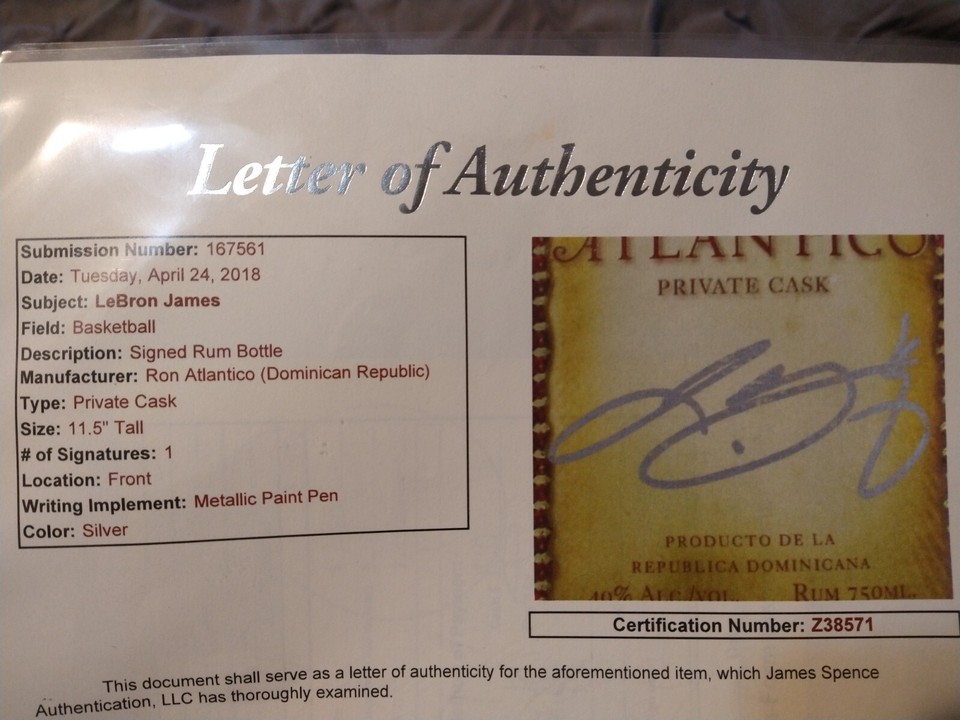 LeBron James Signed Liquor Bottle JSA Authenticated With Paperwork ...