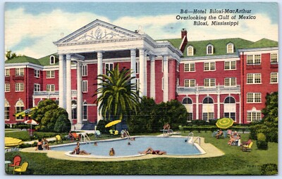 Postcard MS Biloxi Mississippi Hotel Biloxi MacArthur Swimming Pool MS19 | eBay