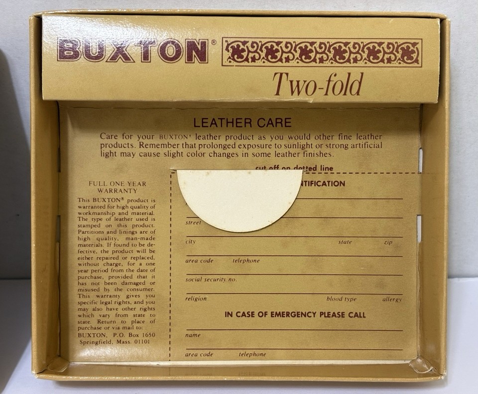 Vintage BUXTON Leather Billfold Wallet Style #20655 Two-Fold w/ Card ...