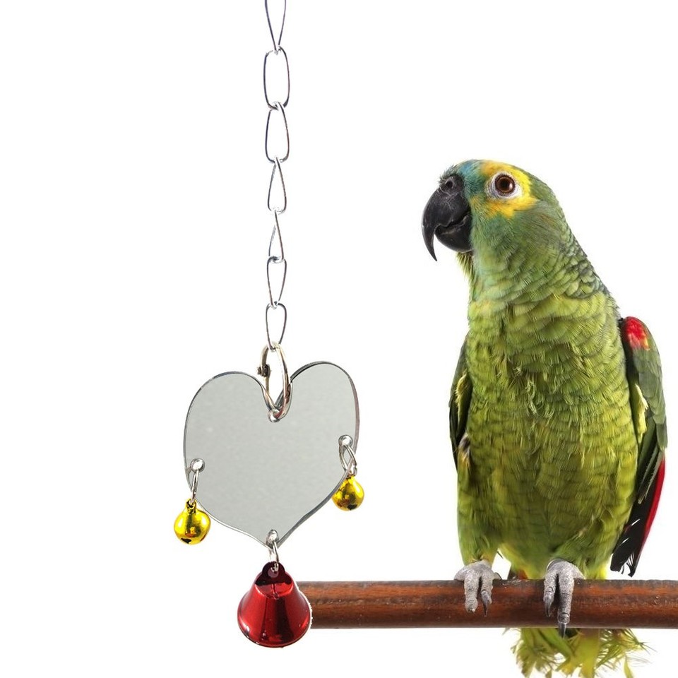 2pcs Heart Shape Single Face Mirror Parrot Bell Toy Pet Bird Mirror Toy ...