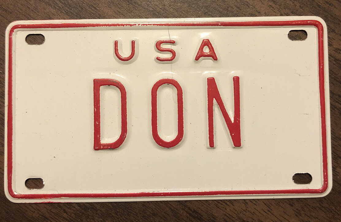 Mini Don License Name Plate USA 2.25”x4” Bike Motorcycle Bicycle Unused ...