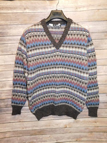 Vintage Eskimo Knitwear England L XL Gray Blue Purple Fair Isle Wool ...