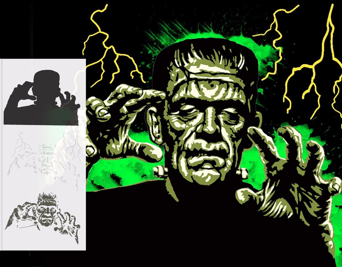 Frankenstein Stencil Whats Up Nails Frankenstein's Monster Stencils