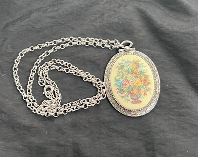 Vintage Sarah Covington Silver Tone Floral Tapestry Pendant with 11 ...