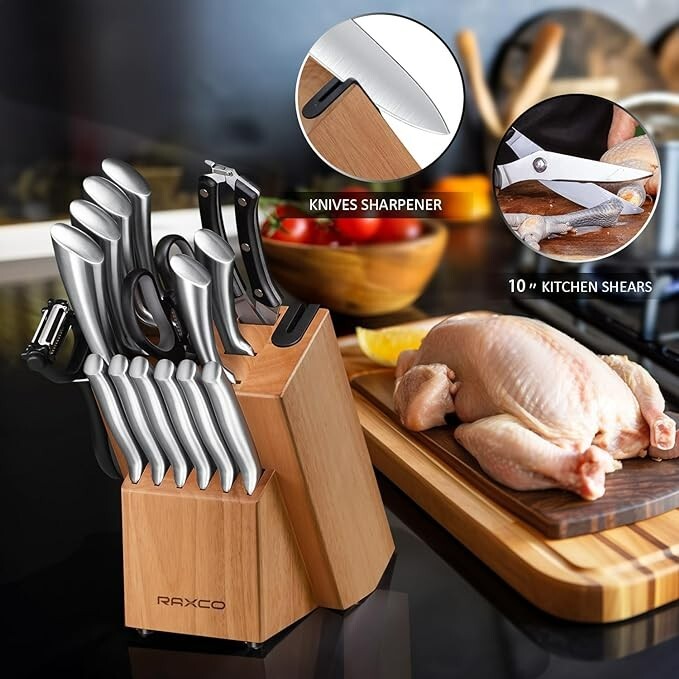 RAXCO Knife Set Kitchen Knife Set Knife Block Set Chef Knife Set with ...