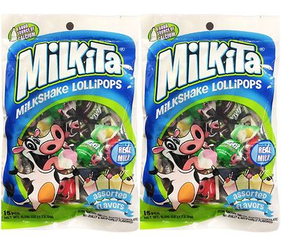 2 BAGS Milkita Milk Lollipops 15 pcs 6.08oz Banana Melon Strawberry ...